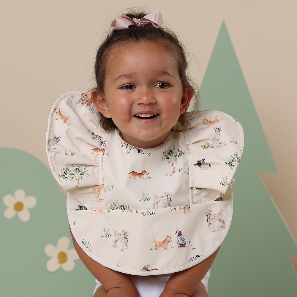 Dog Park Waterproof Snuggle Baby Bib With Frill | Snuggle Hunny