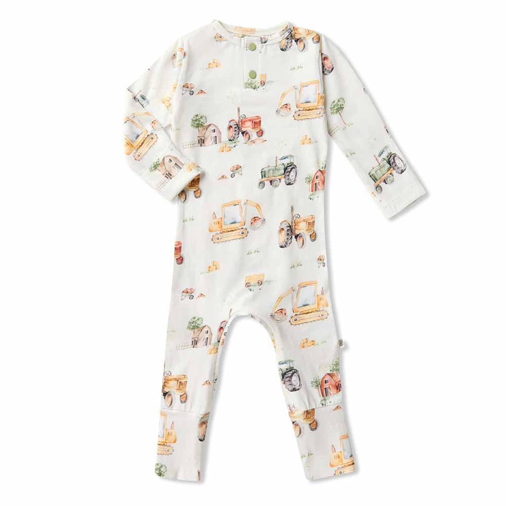 Diggers Organic Baby Growsuit | Snuggle Hunny