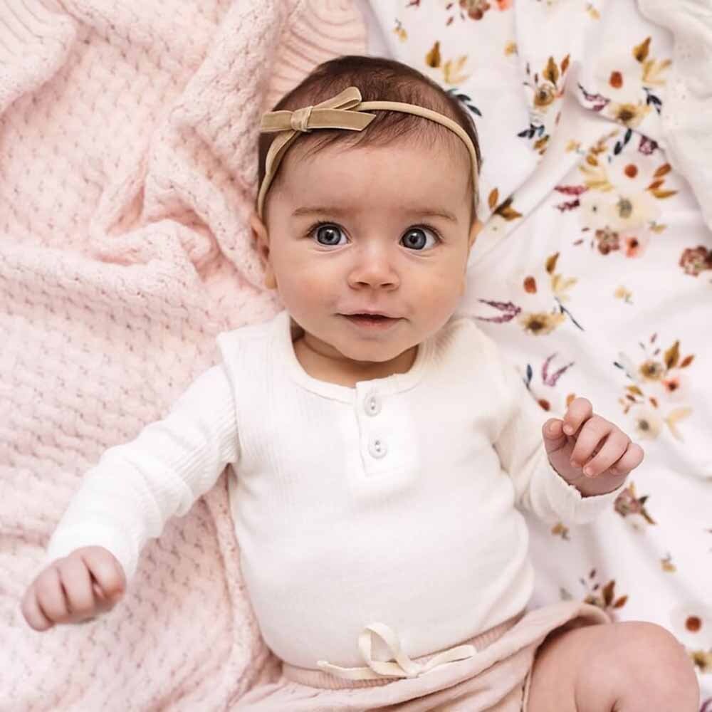Pebble Velvet Baby Headband & Bow | Snuggle Hunny